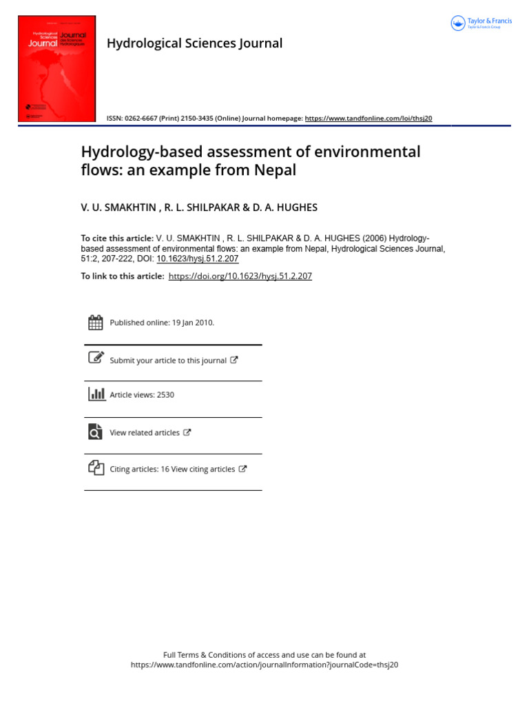 Hydrology Based Assessment of Environmental Flows An Example From Nepal ...