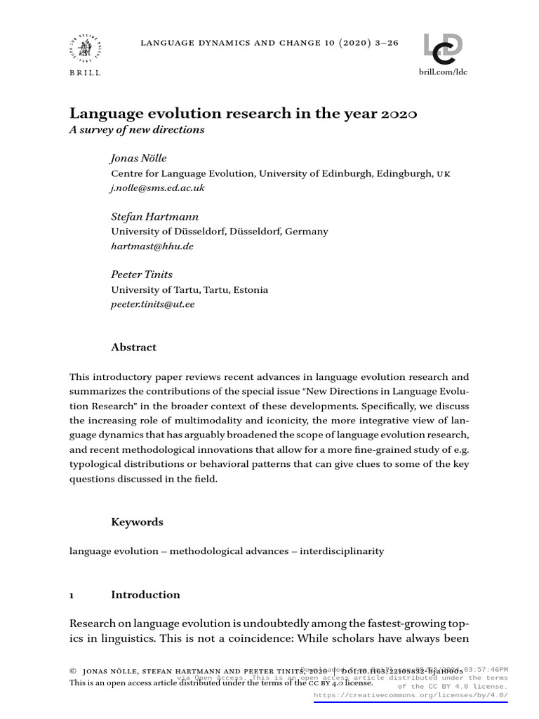 Language Evolution Research in The Year 2020 | PDF | Linguistics ...