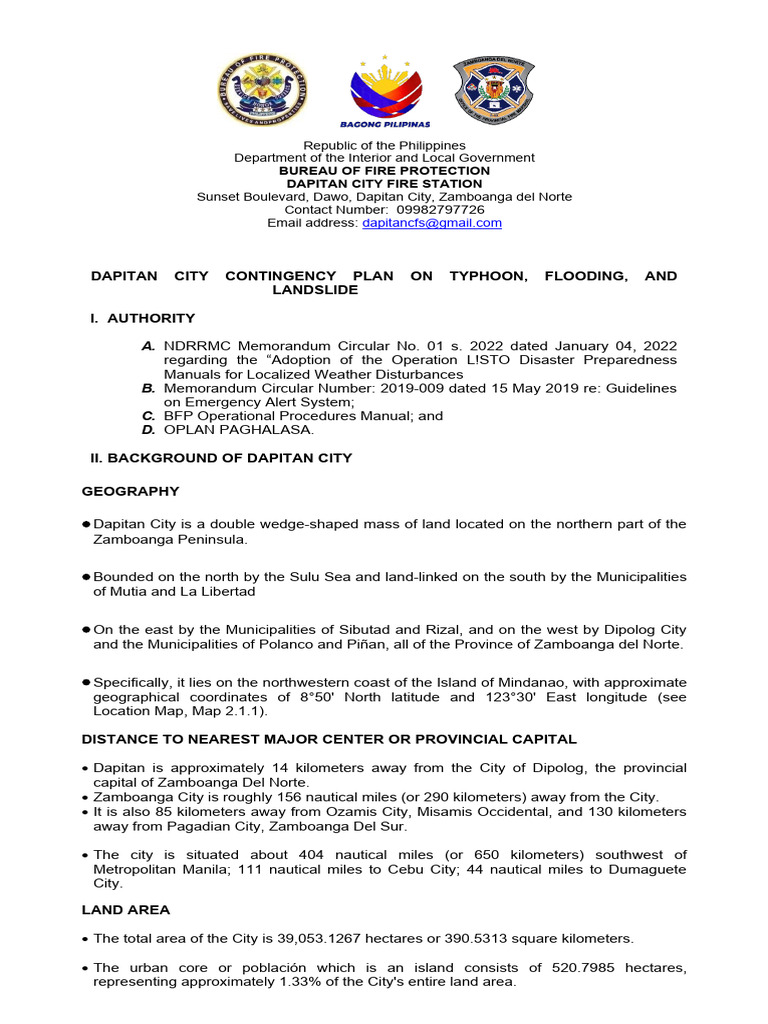 Dapitan City Disaster Preparedness Plan | PDF | Flood | Rain
