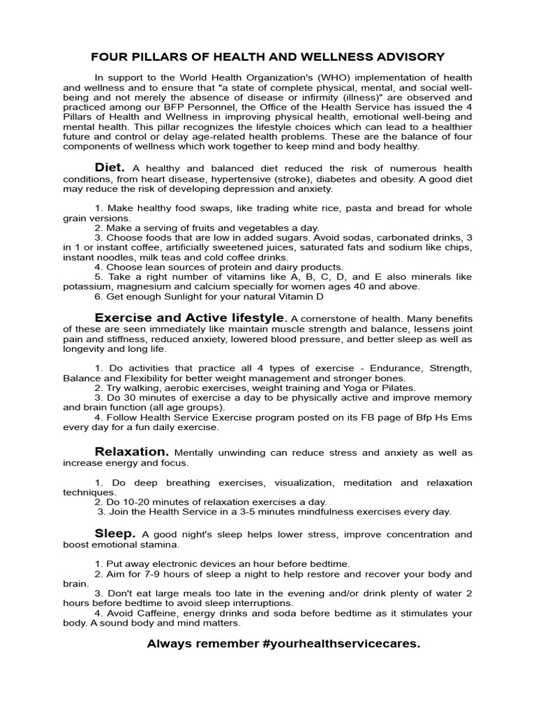 Four Pillars of Health and Wellness Advisory | Download Free PDF ...