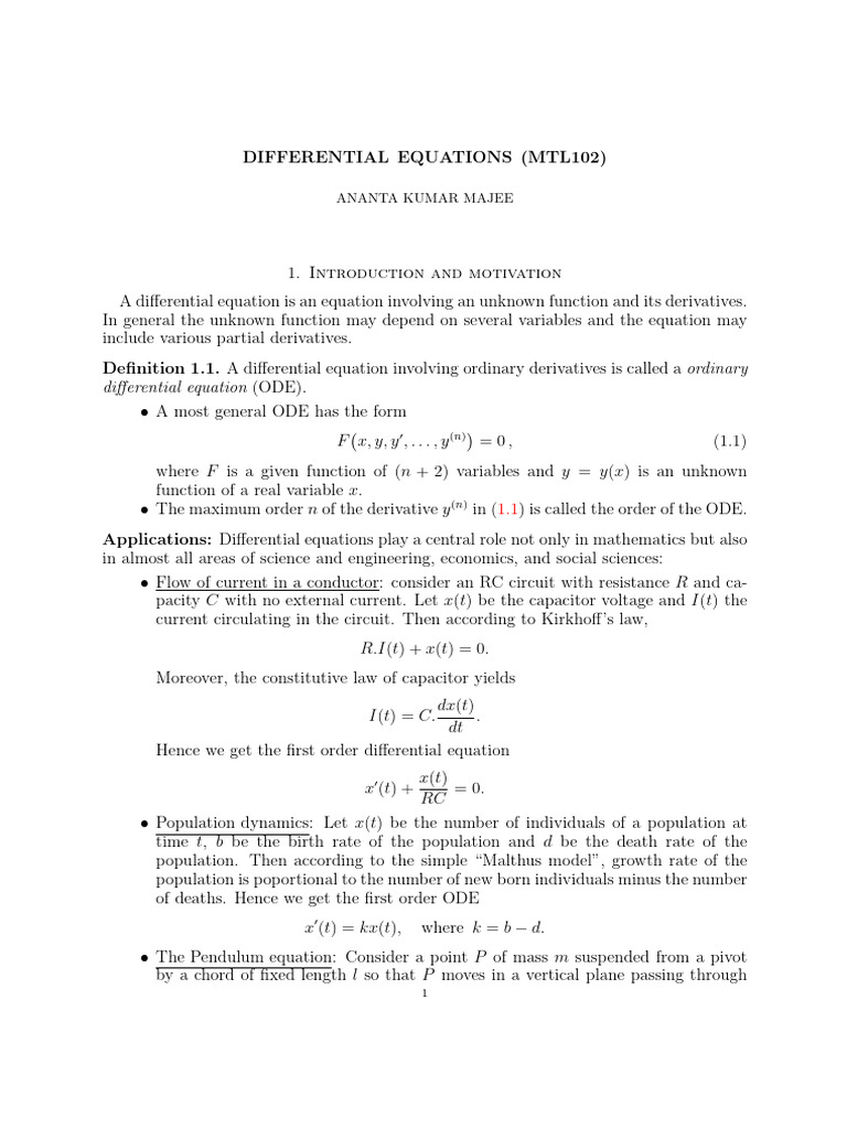 Introduction to Differential Equations | PDF | Ordinary Differential Equation | Equations