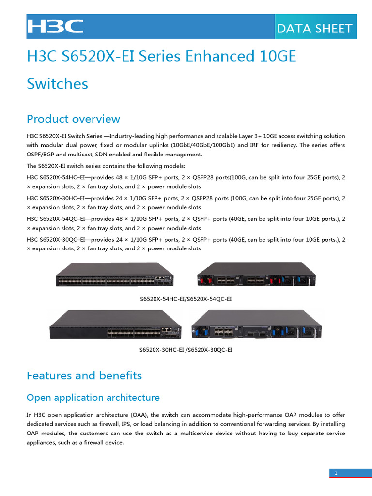H3C S6520X-EI Series Enhanced 10GE Switches Datasheet | PDF | Computer ...