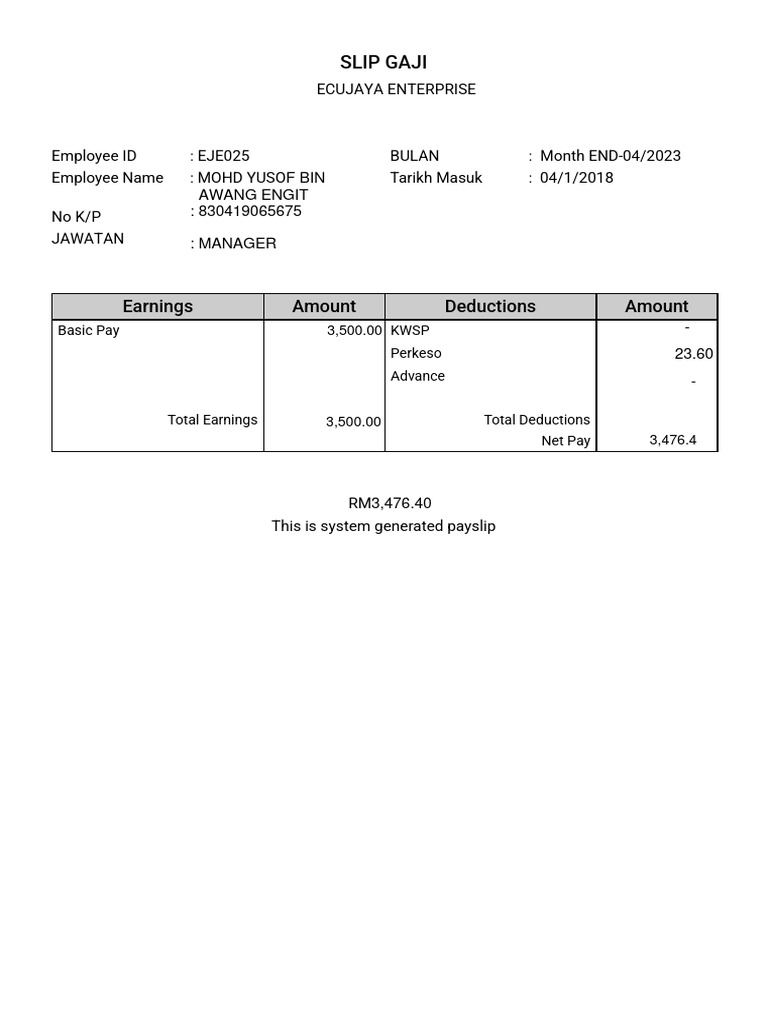 Payslip YSOF Copy | PDF | Payments | Expense