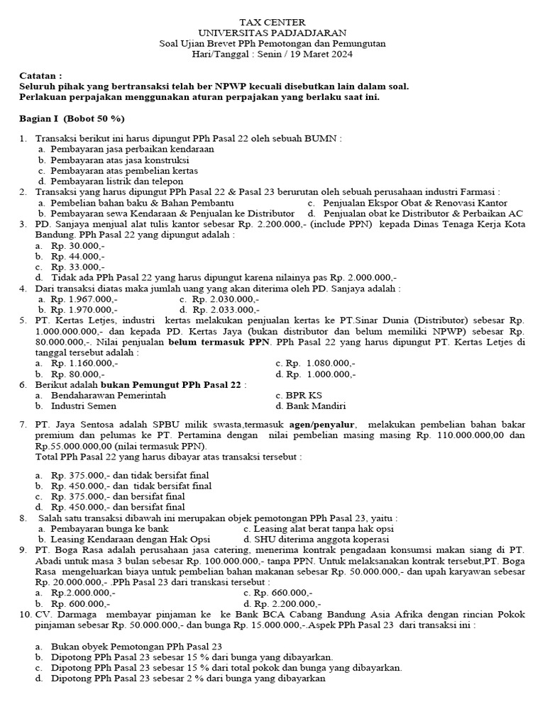 SOAL UJIAN Pot Put Unpad 2024 | PDF