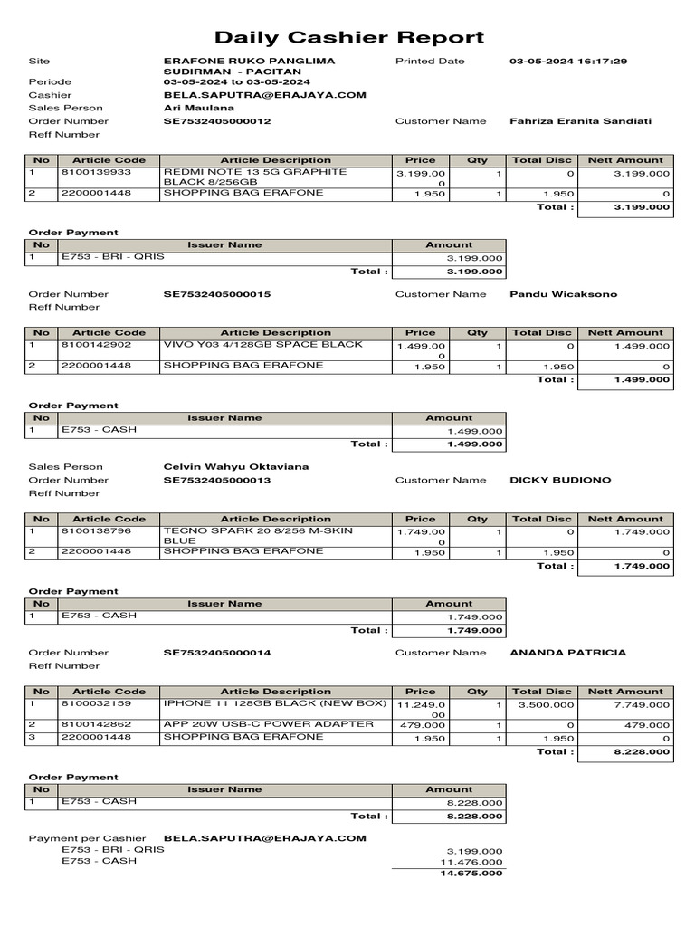 Daily Cashier Report | PDF | Smartphone | Ios