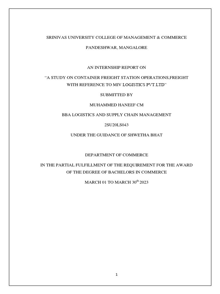 Haneef CM Internship RepORT FIN | PDF | Warehouse | Logistics