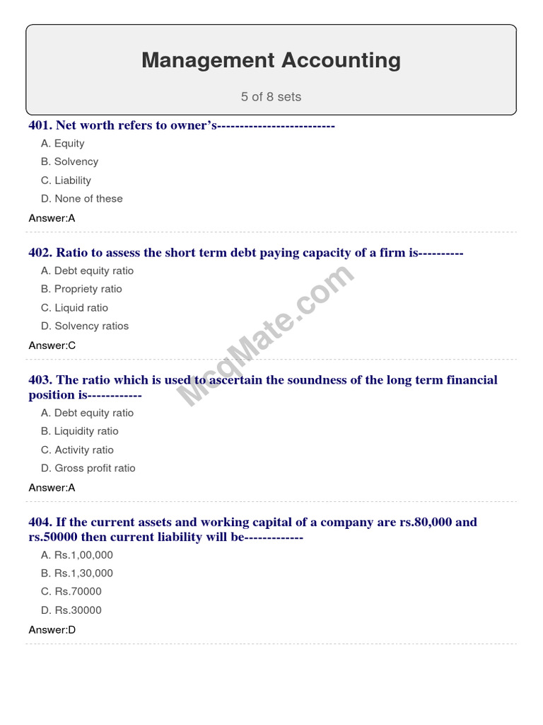 Management-Accounting (Set 5) | PDF | Cash Flow Statement | Equity ...