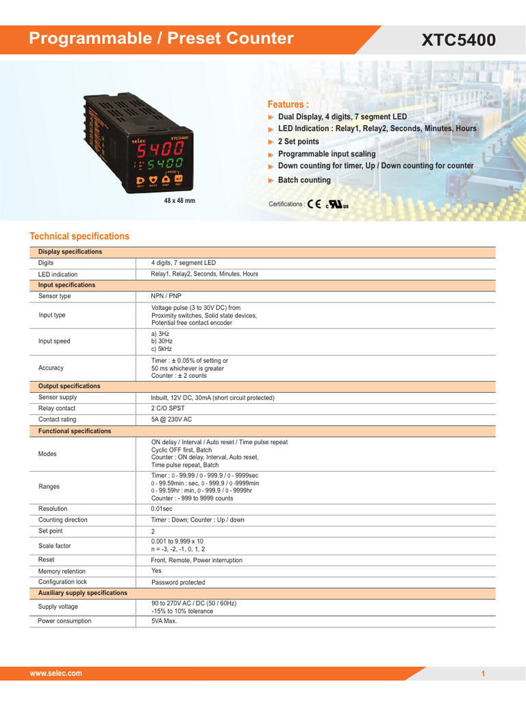 XTC5400 Datasheet | PDF | Relay | Timer