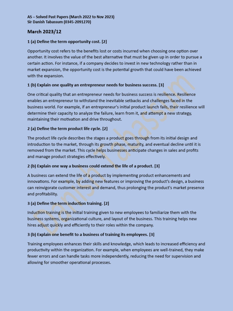 AS Business Studies Past Papers 9609 | PDF | Supply Chain Management ...