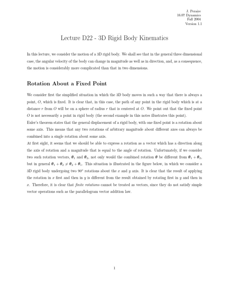 Lecture D22 - 3D Rigid Body Kinematics: Rotation About A Fixed Point ...