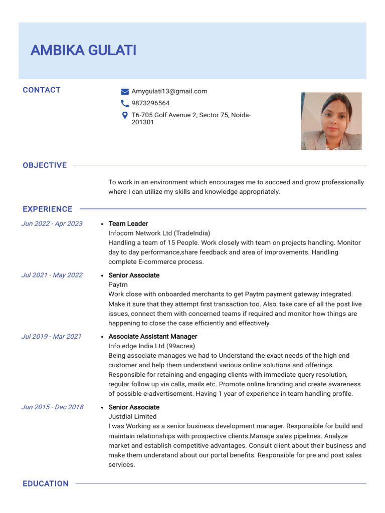Ambika Gulati CV | Download Free PDF | Sales | E Commerce