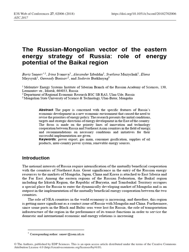 The Russian-Mongolian Vector of The Eastern Energy Strategy of Russia ...
