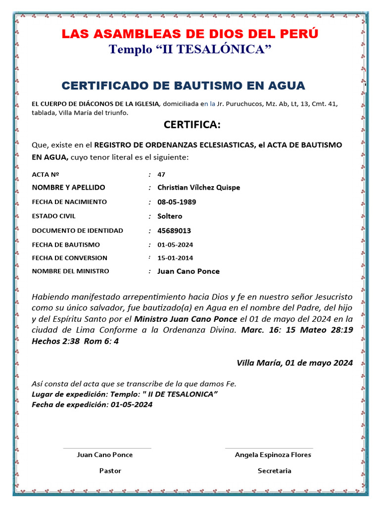 47.certificado de Bautismo | PDF