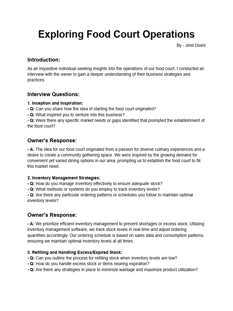 Exploring Food Court Operations | PDF | Inventory | Strategic Management