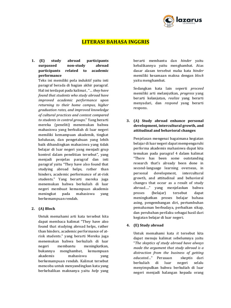 Pembahasan - Literasi Bahasa Inggris 006 | PDF | Sains & Matematika