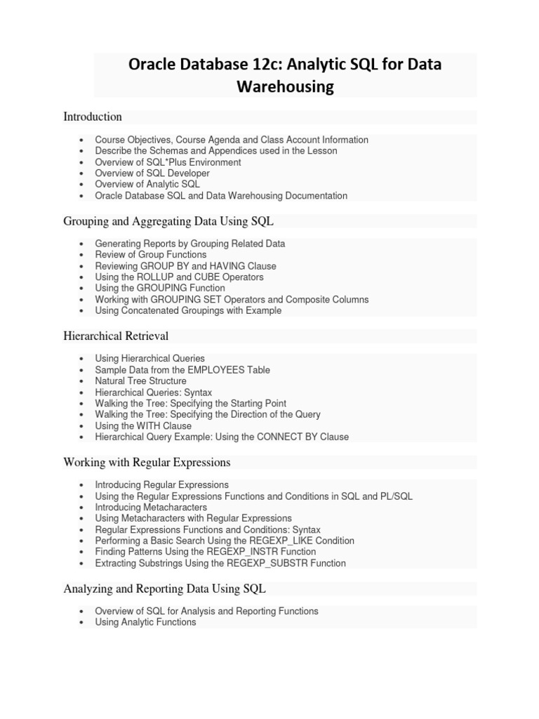 Oracle Database 12c Analytic Sql For Data Warehousing Pdf Sql Regular Expression