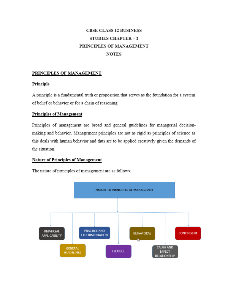 BST Chapter 2 Principles of Management Notes | PDF | Business | Economies