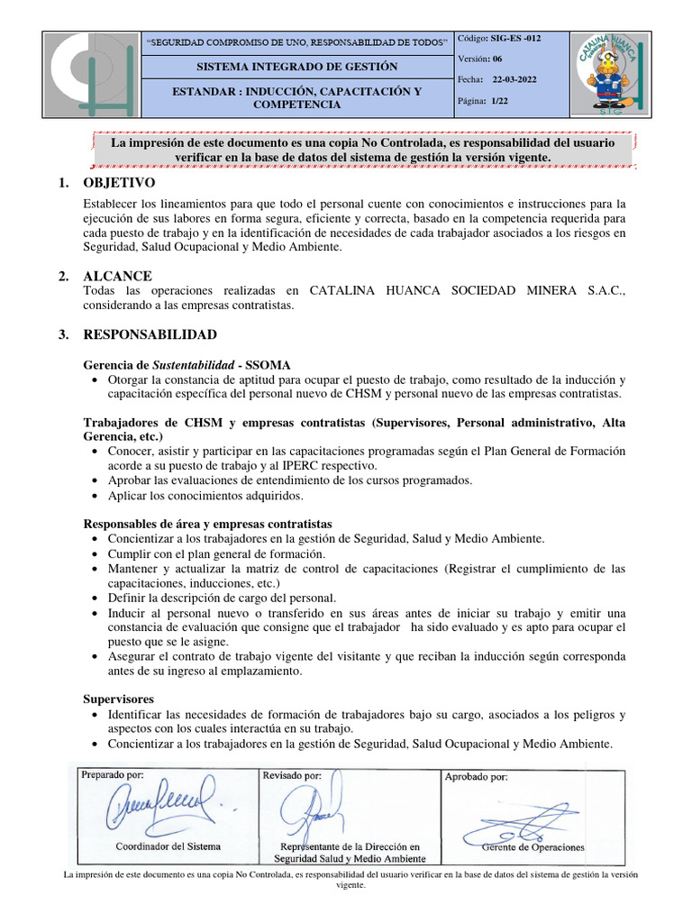 SIG-ES-012 Induccion Capacitacion y Competencia | Descargar gratis PDF ...