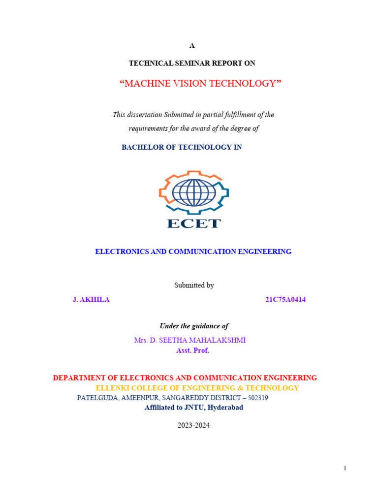 Machine Vision for ECE Students | PDF | Computer Vision | Computer ...