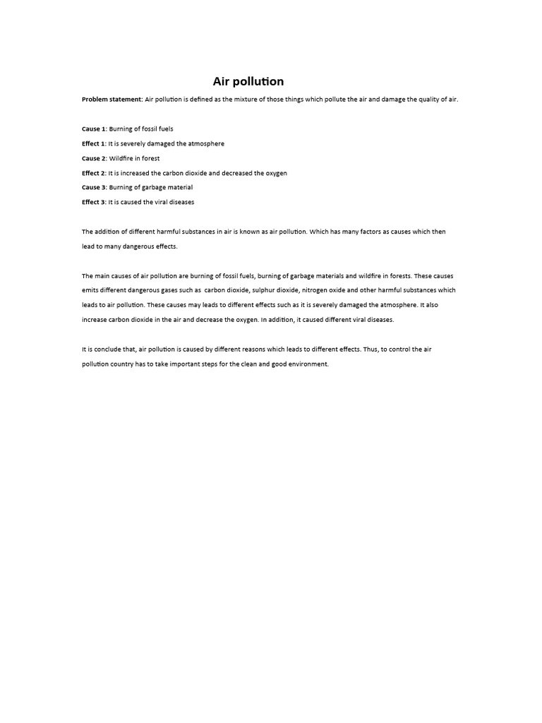 Air Pollution: Causes and Effects | PDF