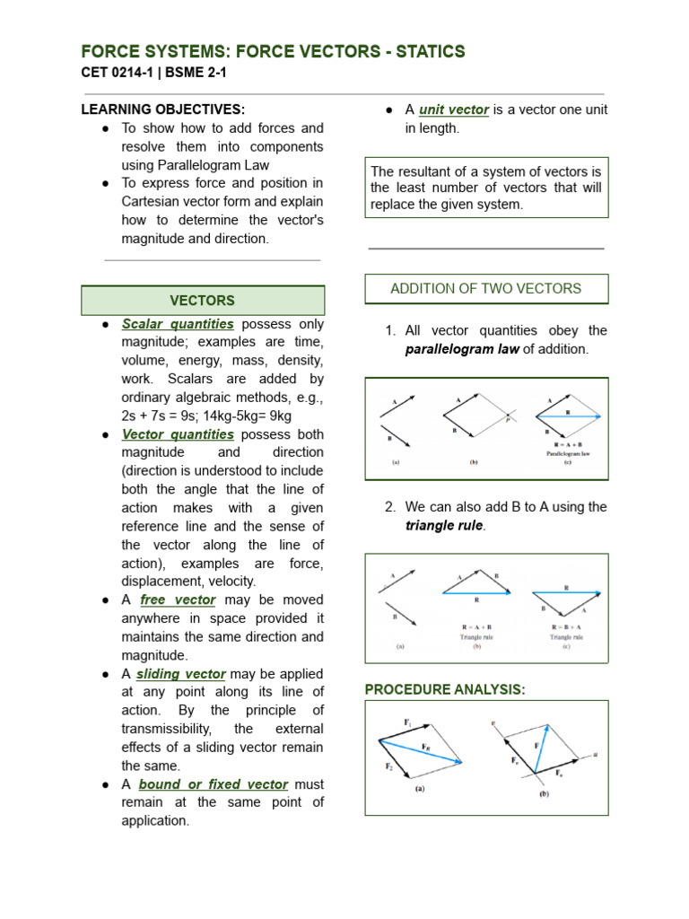 3 Force Systems - Force Vectors - Statics of Rigid Bodies | PDF