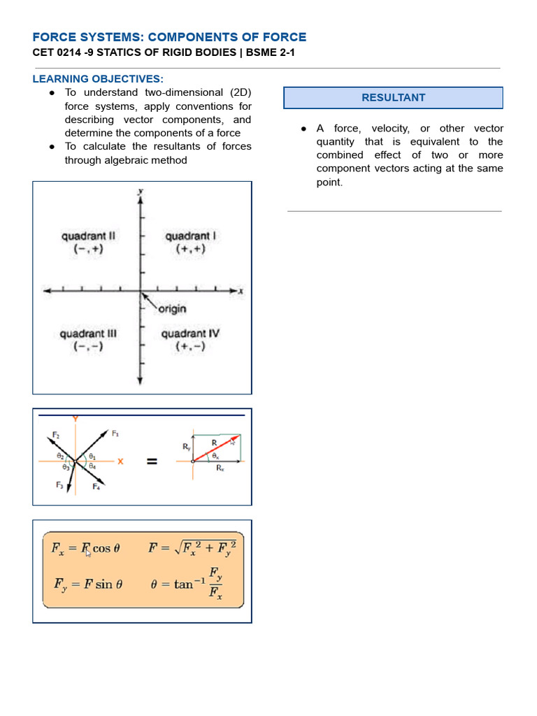 2 Statics of Rigid Bodies - Force Systems - Components of Force | PDF ...