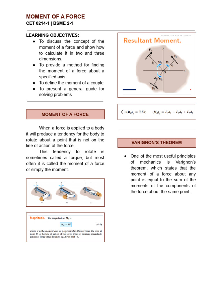 4 Moment of A Force - Statics | PDF | Torque | Force