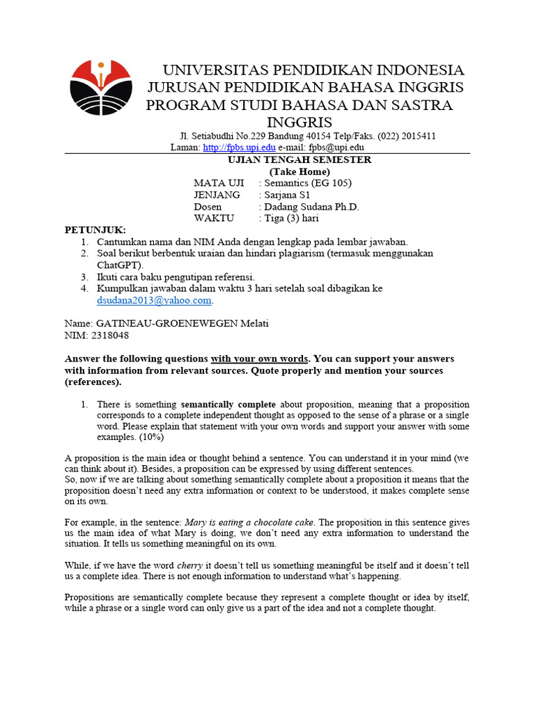 UTS - Semantics'24 Gatineau-Groenewegen Melati | PDF | Predicate (Grammar) | Semantics