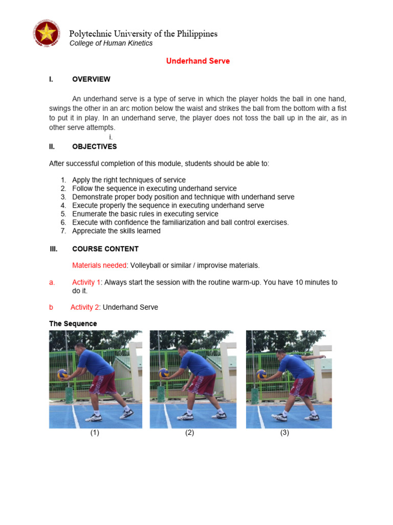 MODULE 4 Underhand Service | PDF | Volleyball