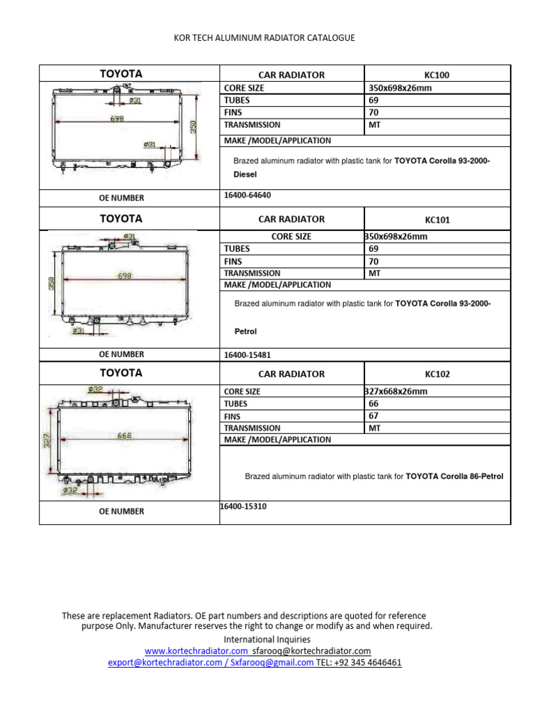 Kor - Tech - ALUMINUM - RADIATOR - CATALOGUE - Oct 2016 | PDF ...