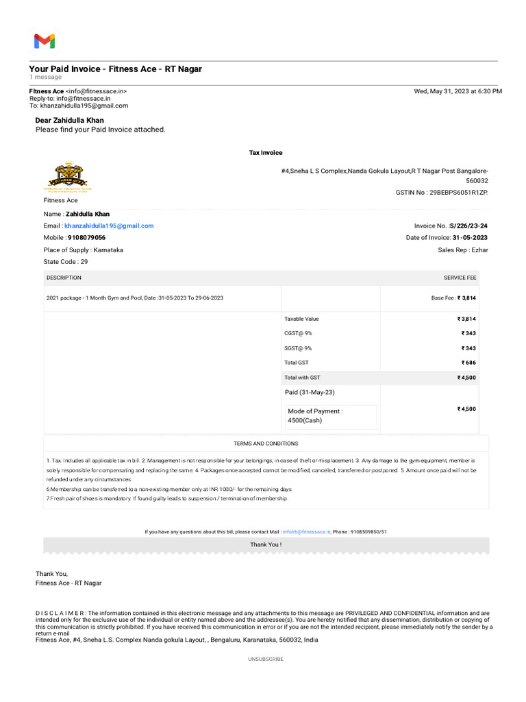 fitness ace | PDF | Invoice | Taxation