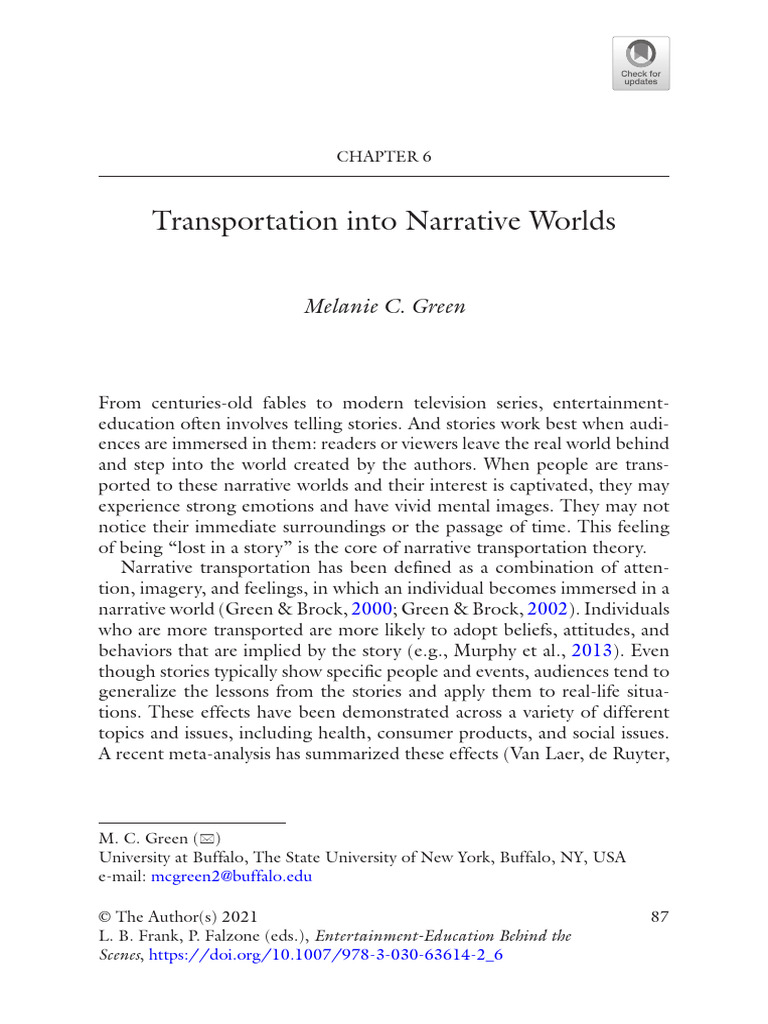 Transportation Into Narrative Worlds | PDF | Attitude (Psychology ...