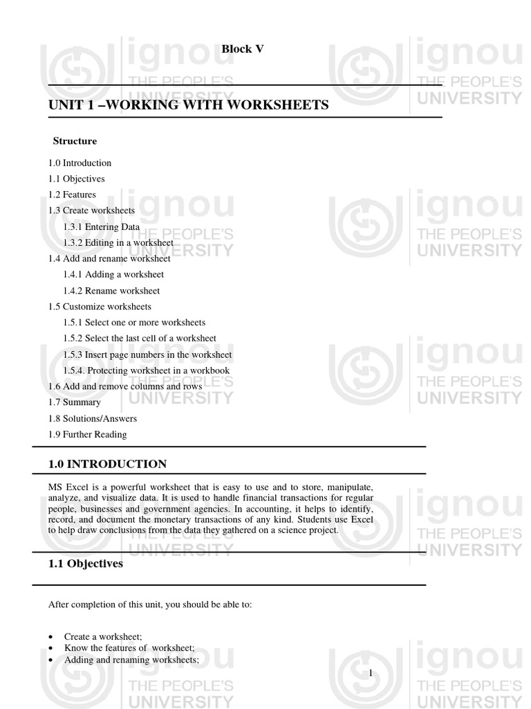 Unit 1 | PDF | Microsoft Excel | Spreadsheet