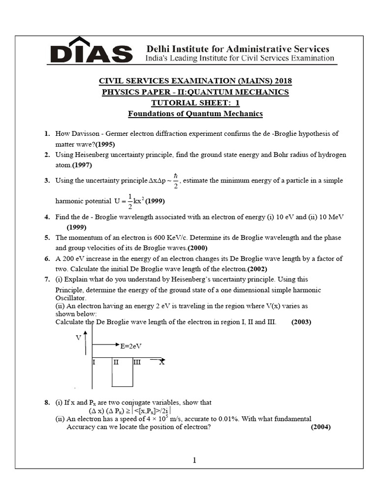 Modern Tutorial Sheet - PYQ CSE | PDF | Electron | Schrödinger Equation