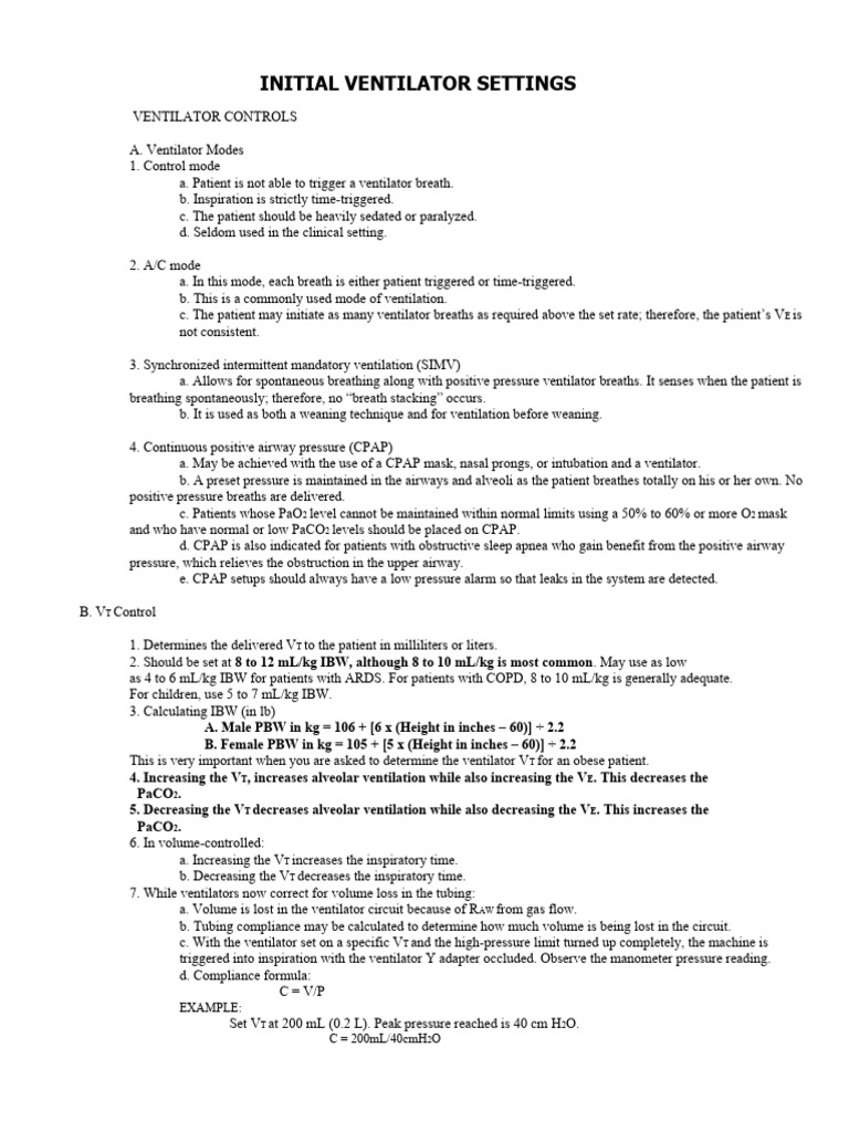 Initial Ventilator Settings | PDF | Exhalation | Pulmonology