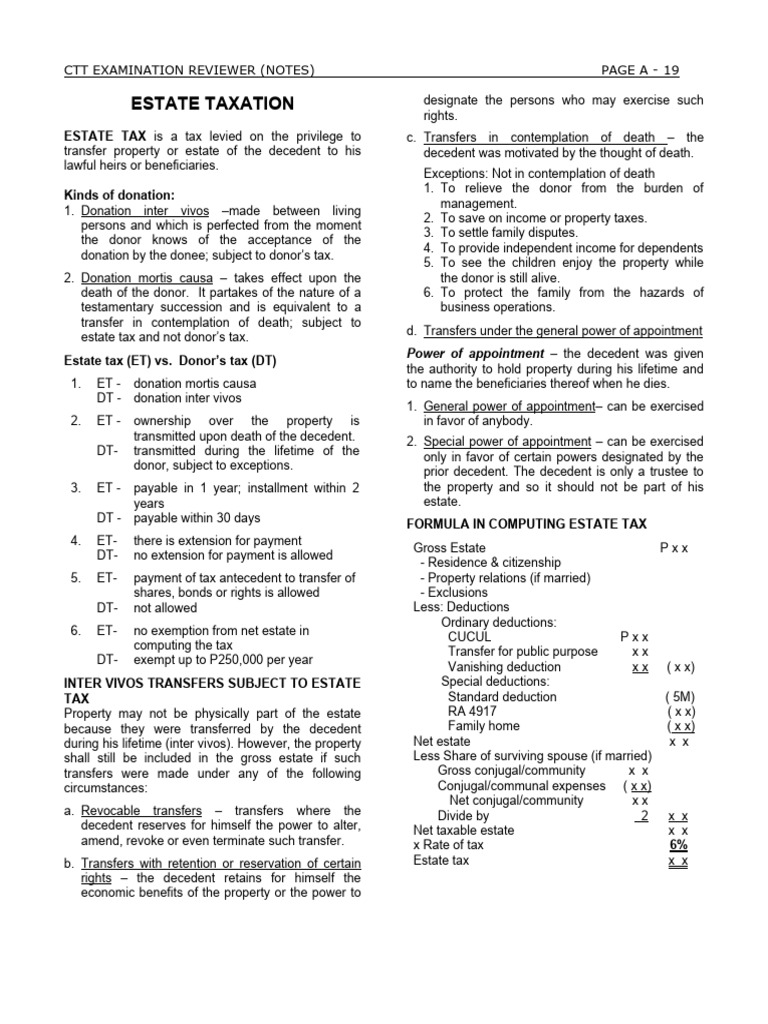Estate Taxation Overview and Computation | PDF | Estate Tax In The ...