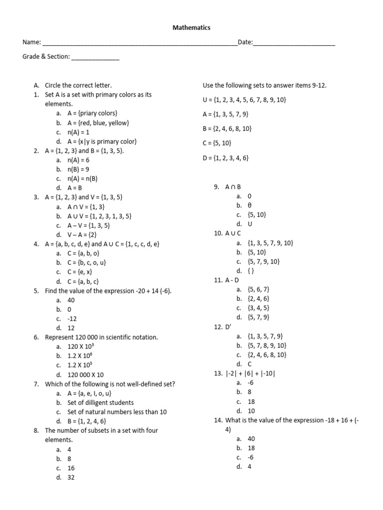 Math G7 Q1 | PDF | Integer | Numbers