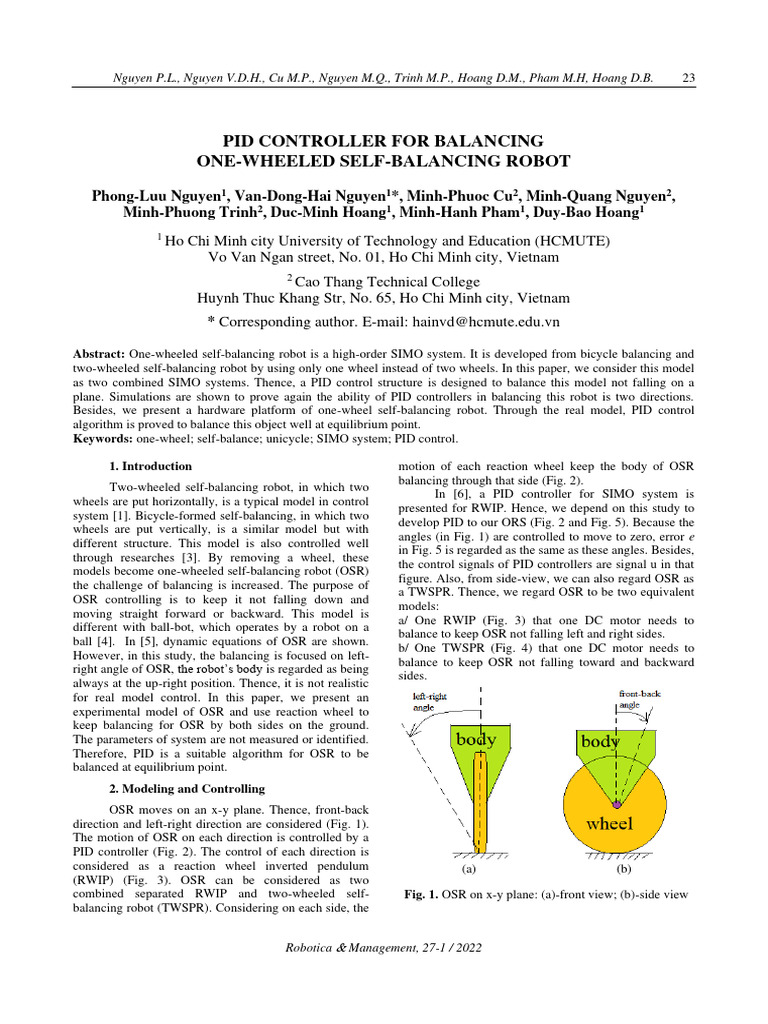 PID_Controller_for_Balancing_One-Wheeled_Self-Bala | PDF | Mechanics