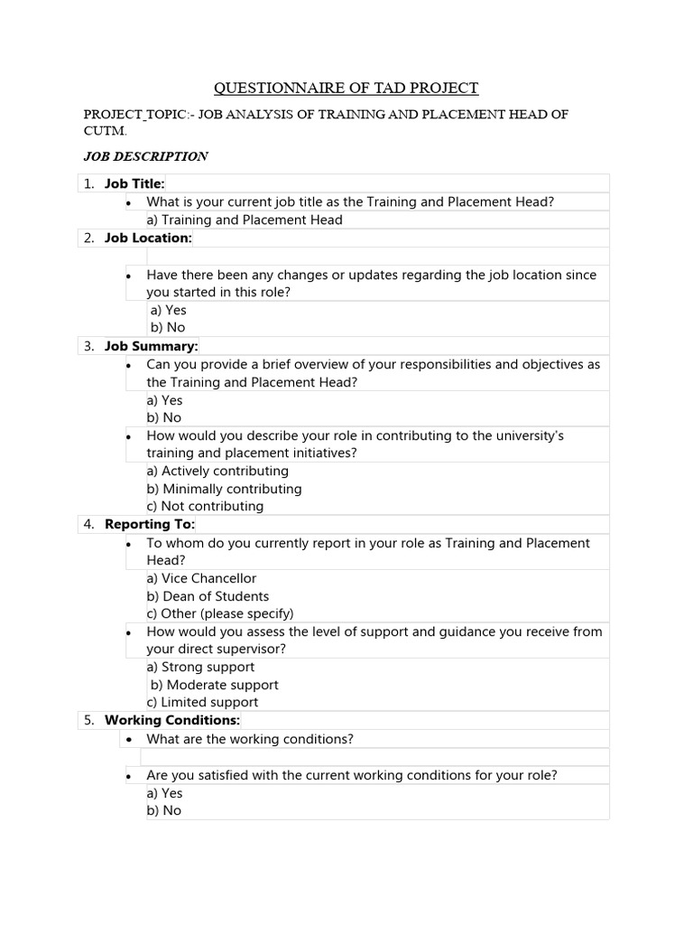 QUESTIONNAIRE OF TAD PROJECT | PDF | Skill | Academic Degree
