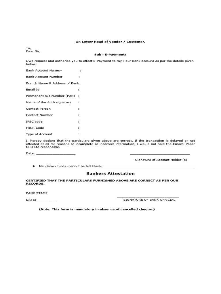 Bank Declaration for E-Payment Authorization | PDF | Finance & Money ...