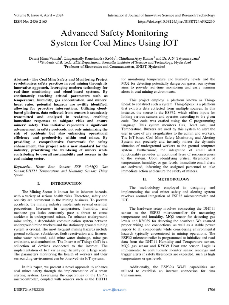 IoT-Based Coal Mine Safety System | PDF | Internet Of Things | Sensor