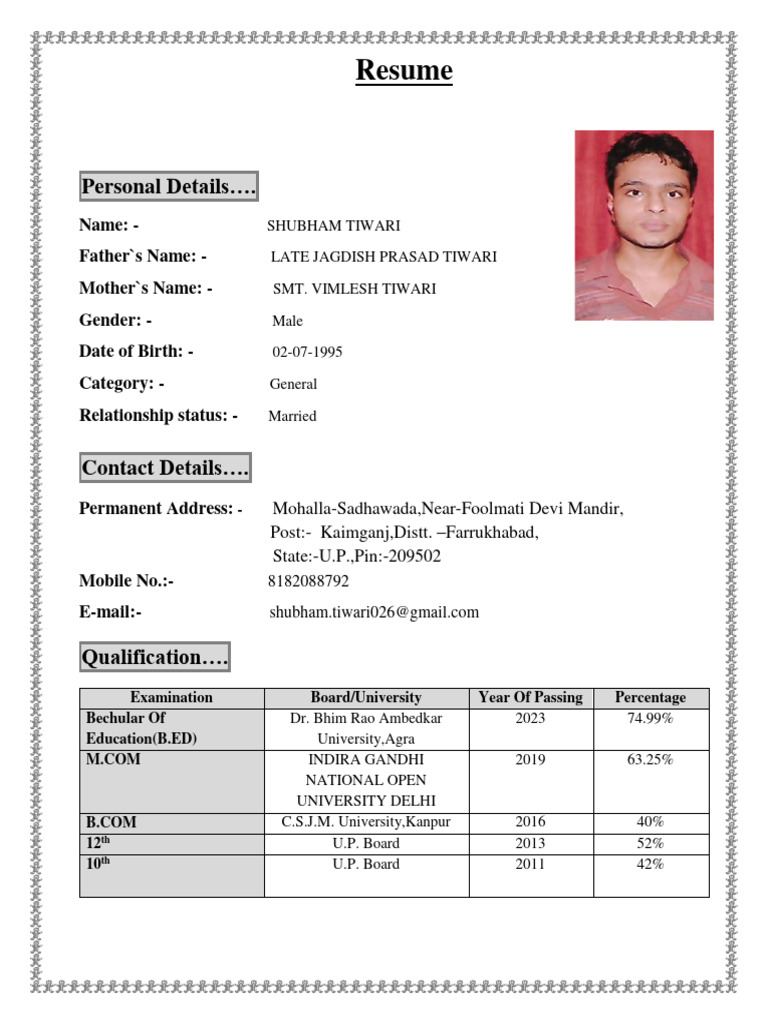 Shubham Tiwari Resume and Qualifications | PDF