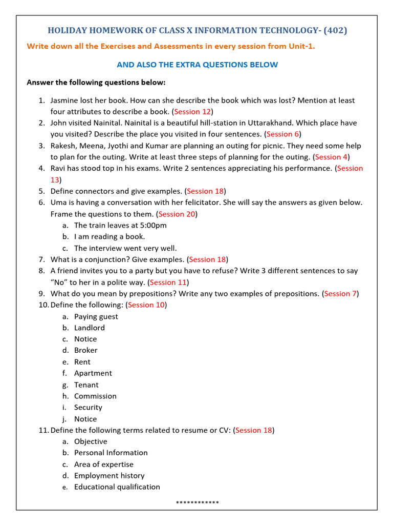 hhw-for-information-technology-class-x | PDF