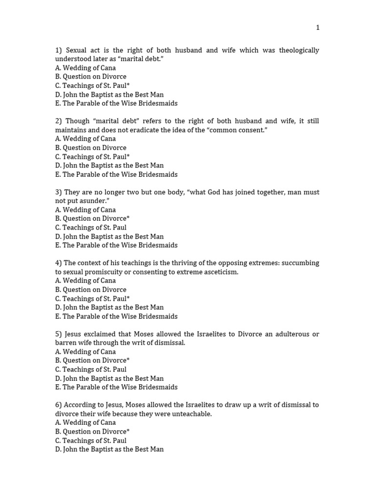 4) ACTION - UNIT 2 LESSON 5 QUIZ Answer Key | PDF | Jesus | Marriage