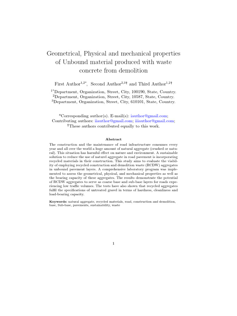 Springer Nature LaTeX Template | PDF | Concrete | Construction Aggregate