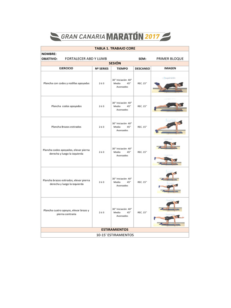 Rutina de Core: Planchas y Estiramientos | PDF