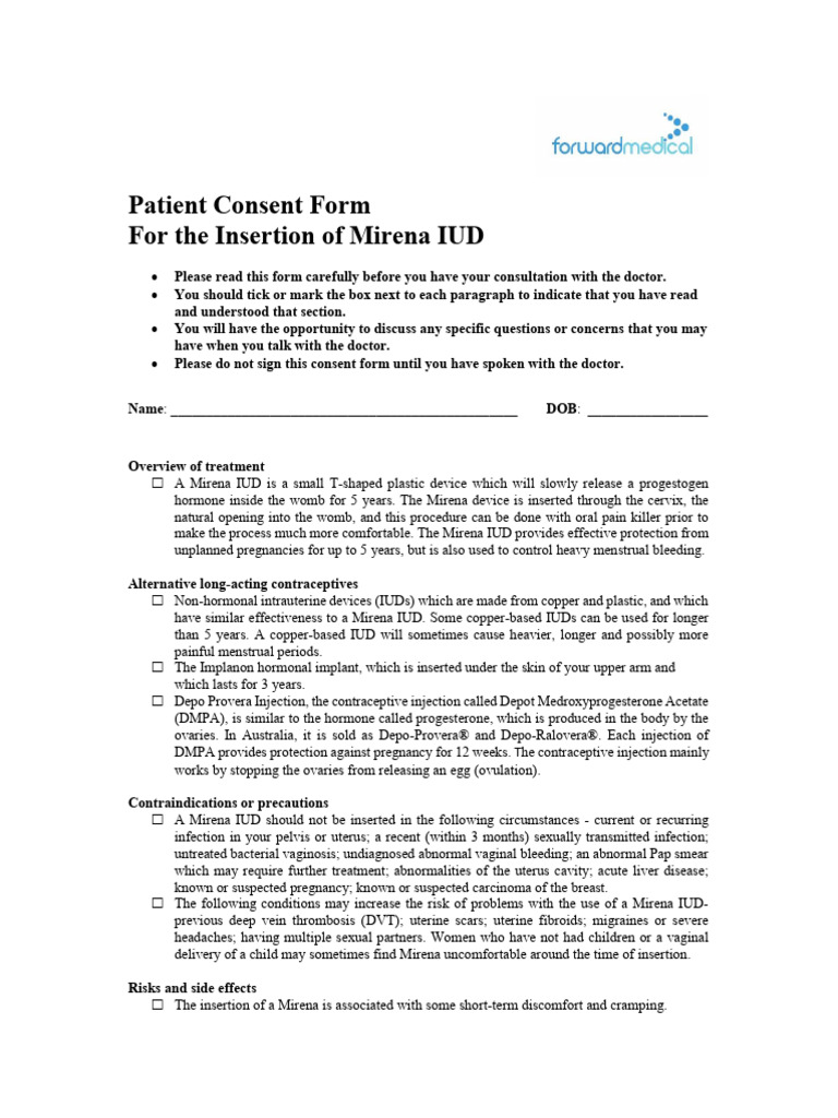 IUD Insertion Consent Form | Download Free PDF | Birth Control | Vagina