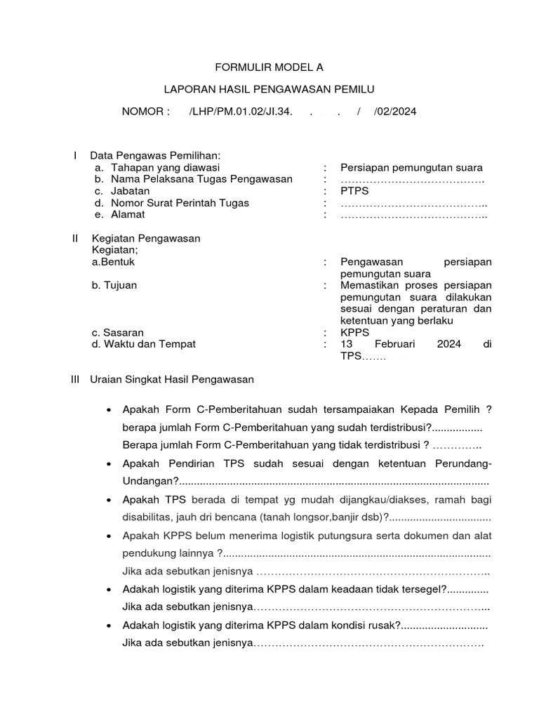 Formulir Model A PTPS Persiapan Pemungutan Suara | PDF | Pengelolaan ...