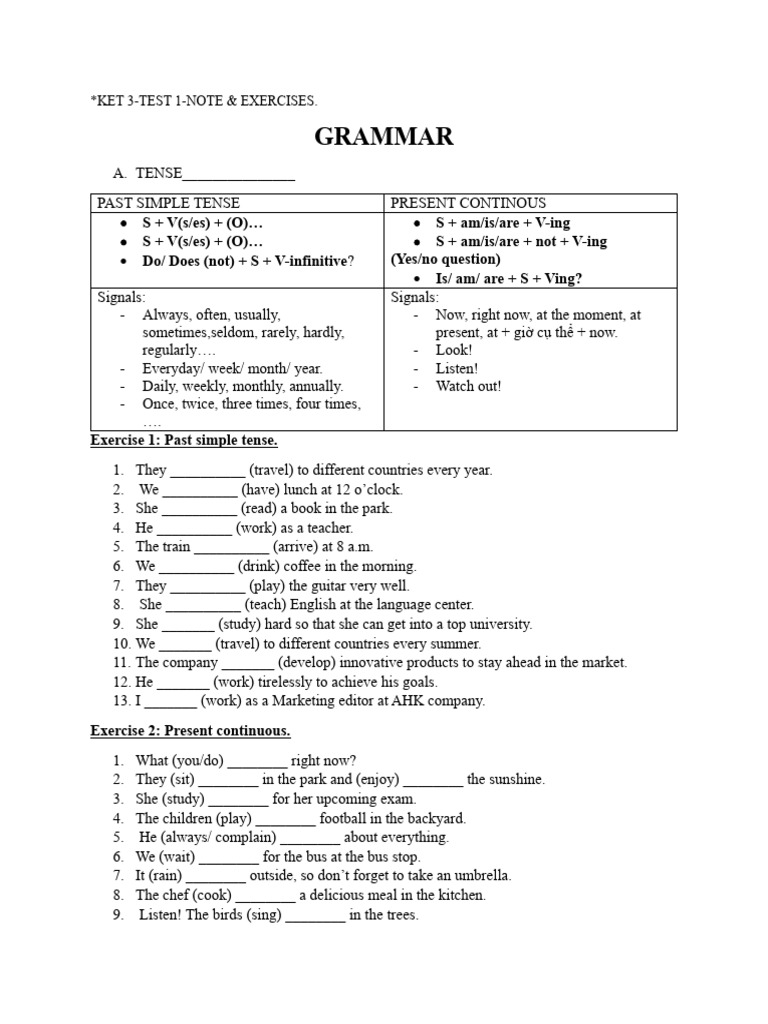 Grammar Ket 3 Test 1 | PDF