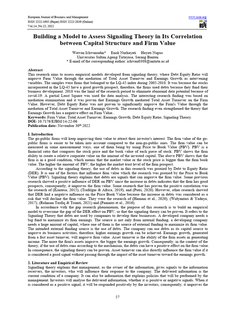 Building A Model To Assess Signaling Theory | PDF | Capital Structure ...